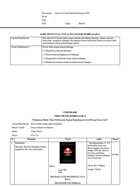 Storyboard Ict Media Pembelajaran Pdf