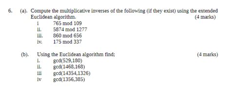 Solved A Compute The Multiplicative Inverses Of The Chegg