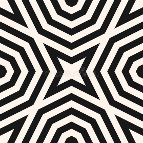 Vector Monochrome Geometric Pattern With Concentric Shapes Stripes Lines Stars Octagons