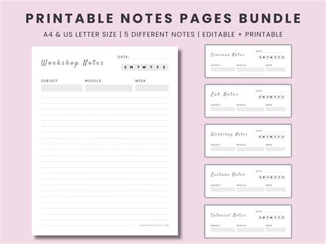 Canva Printable Lined Notes Pages Bundle Graphic By Squeak Shops