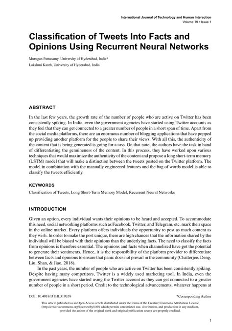 Pdf Classification Of Tweets Into Facts And Opinions Using Recurrent Neural Networks