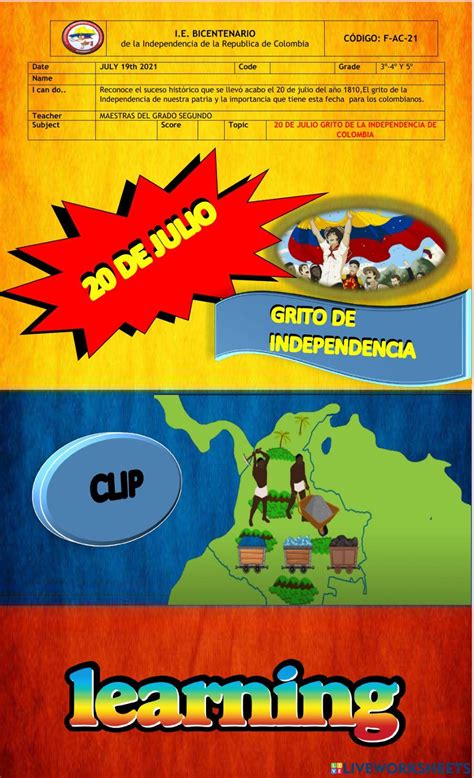 Grito De Indepe Free Interactive Worksheets 1178359