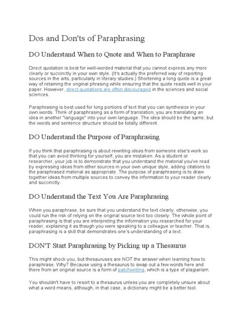 Dos Donts Of Paraphrasing Pdf Subject Grammar Verb
