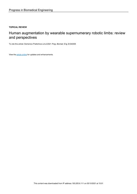 Pdf Human Augmentation By Wearable Supernumerary Robotic Limbs Review And Perspectives