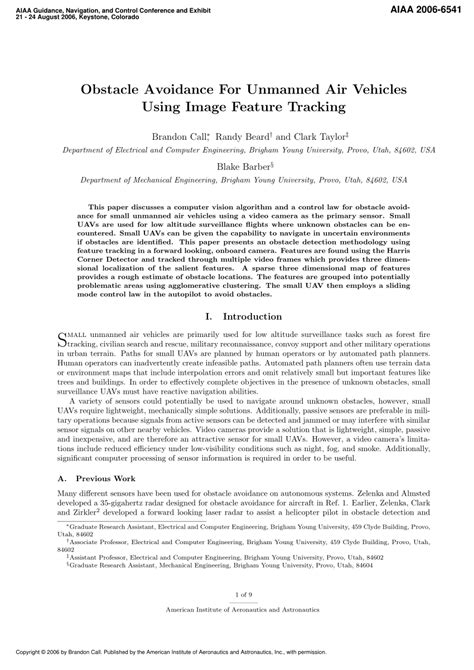 Pdf Obstacle Avoidance For Unmanned Air Vehicles Using Image Feature Tracking