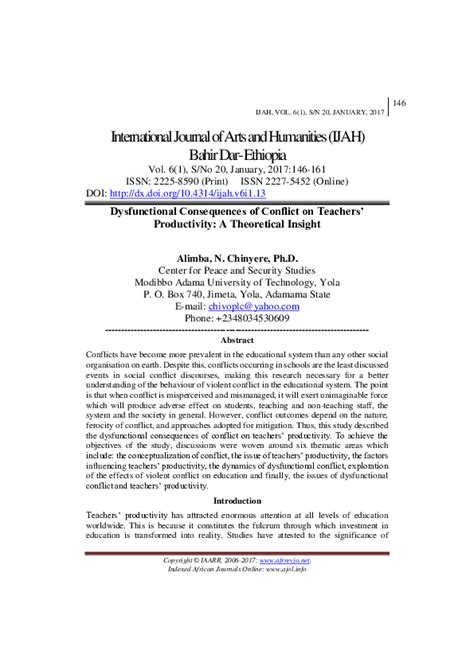 Pdf Dysfunctional Consequences Of Conflict On Teachers Productivity A Theoretical Insight