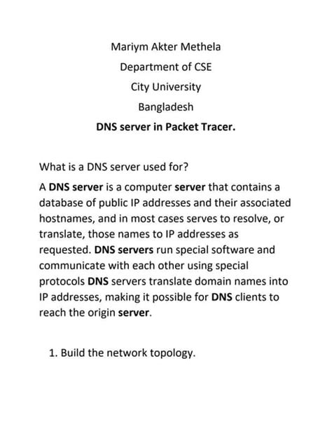 Dns Server Config On Cisco Packet Tracer Pdf Computer Networking