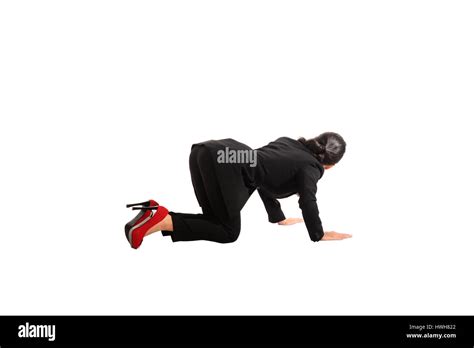 asian business woman crawling isolated over white background stock