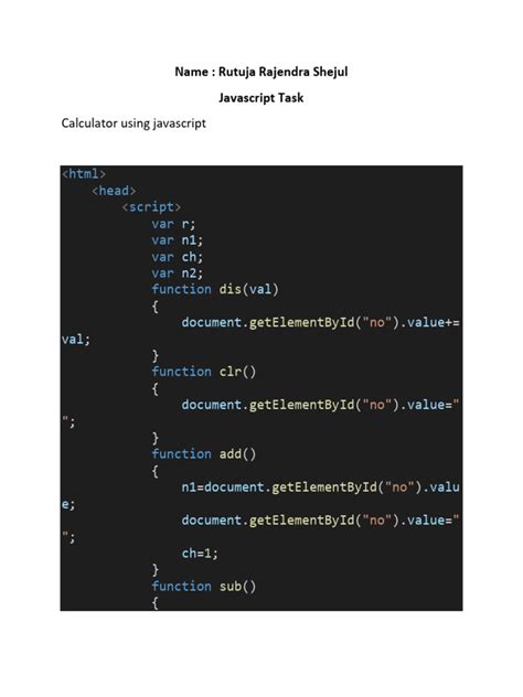 Caculator Js Task Rutuja Shejul Pdf Java Script Computer Programming