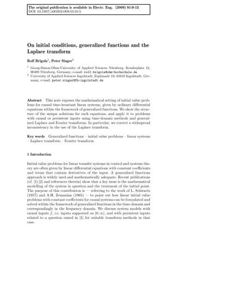 On Initial Conditions Generalized Functions And The Laplace Transform