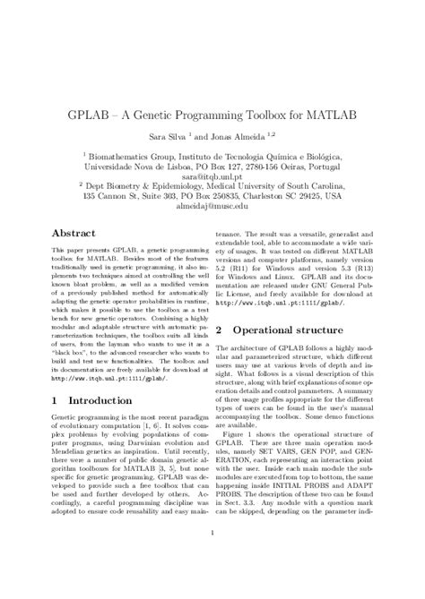 Pdf Gplab A Genetic Programming Toolbox For Matlab