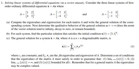solved 1 solving linear systems of differential equations
