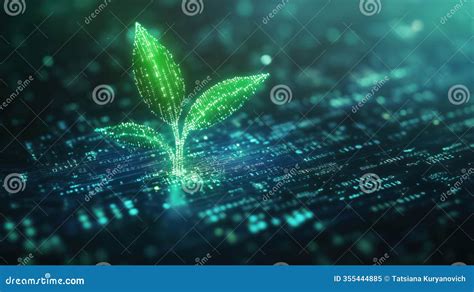digital plant growth green leaves emerging from binary code background stock image image of