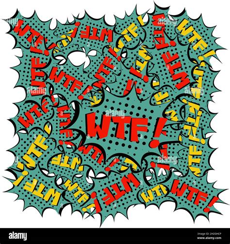 WTF Comic lettering Vector cartoon illustration in retro pop art style on halftone background ...