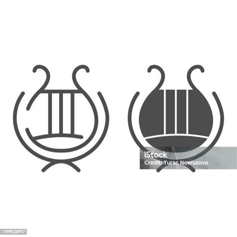 그리스 어 리어 악기 라인과 글리프 아이콘 흰색에 고립 된 고대 리라 악기 벡터 그림 웹 및 응용 프로그램을 위해 설계된 악기