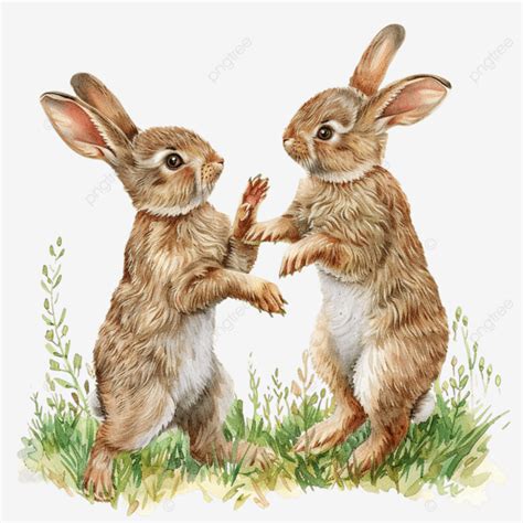 Lindos Dos Conejos Jugando En La Tierra Verde Png Dibujos Animales