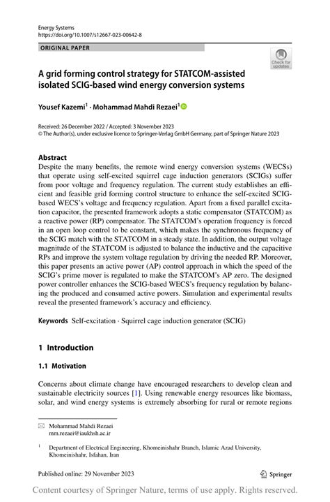 a grid forming control strategy for statcom assisted isolated scig