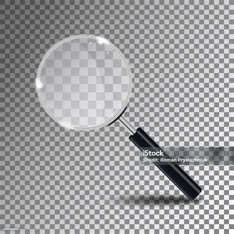 돋보기 투명 한 배경에 유리 렌즈를 돋보이게 그림자 벡터 검사 보기에 대한 스톡 벡터 아트 및 기타 이미지 검사 보기