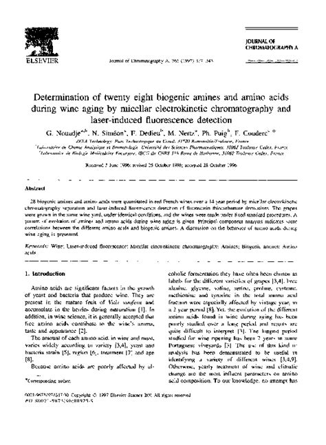 Pdf Determination Of Twenty Eight Biogenic Amines And Amino Acids During Wine Aging By