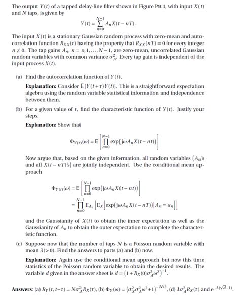 The Output Y T Of A Tapped Delay Line Filter Shown