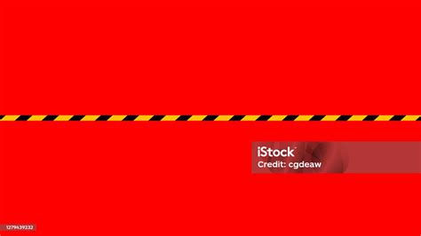 빨간 배너 배경에 고립 된 테이프 라인 노란색 검은 색 줄무늬 리본 테이프 표지판 또는 안락 한 안전 영역경고 공간 복사 공간을위한 안전 배너 리본 노란색 검은 줄무늬