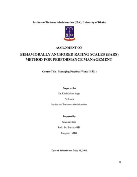 Doc Bars Method For Performance Management Of A Research Assistant