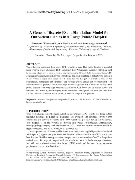 pdf a generic discrete event simulation model for outpatient clinics
