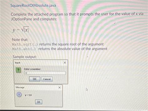 solved squarerootofabsolute java complete the attached