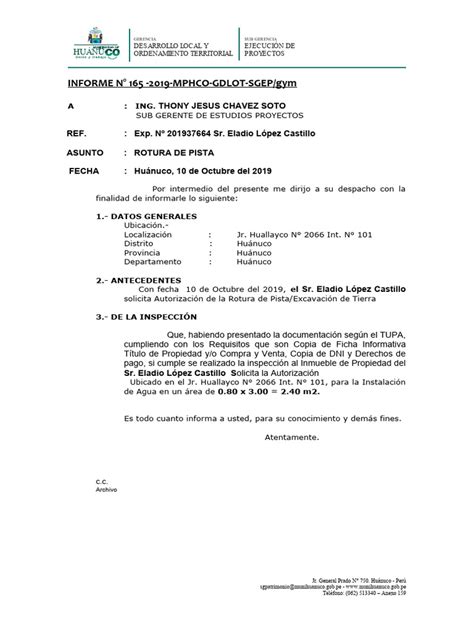 Autorizacion 14 Inf 165 Lopez Castillo Pdf