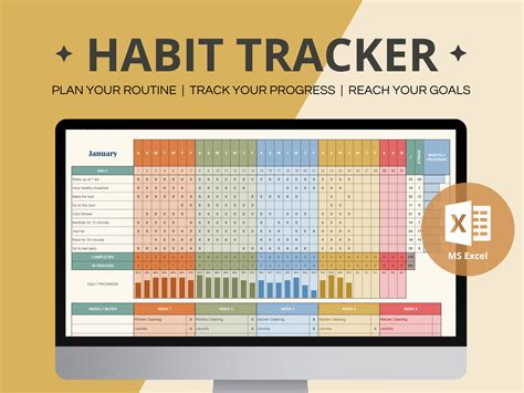 Habit Tracker Spreadsheet Excel Template Monthly Weekly Daily Planner Goal Setting Template