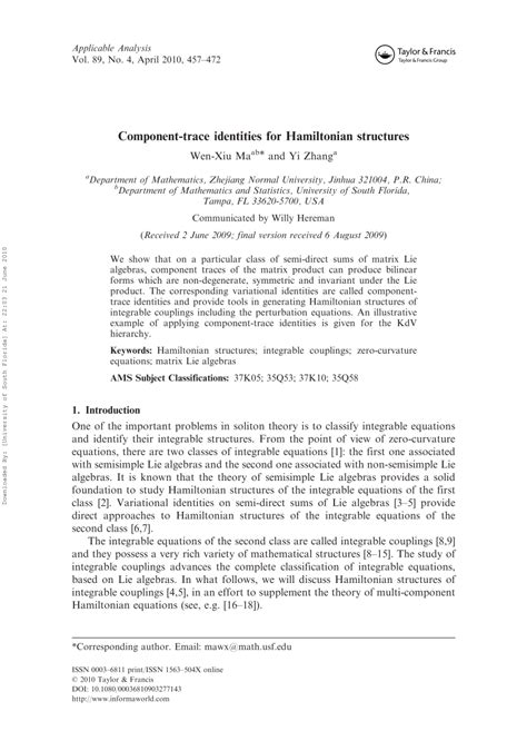 Pdf Component Trace Identities For Hamiltonian Structures