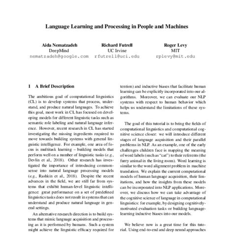 Language Learning And Processing In People And Machines Acl Anthology