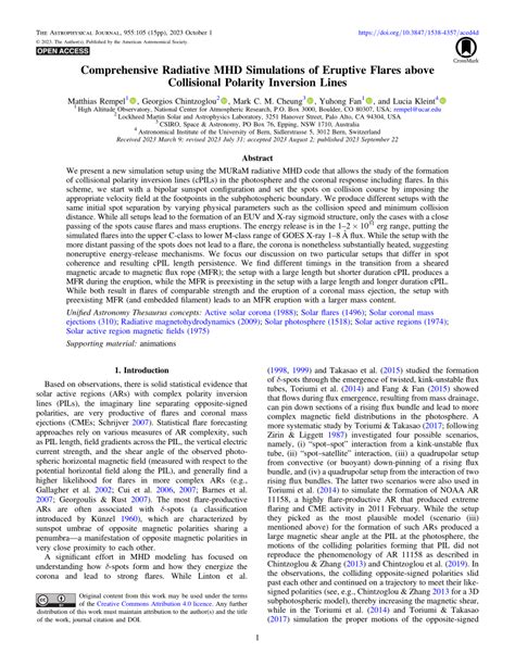Pdf Comprehensive Radiative Mhd Simulations Of Eruptive Flares Above