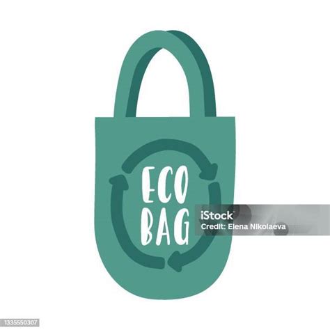 에코 백 귀여운 제로 폐기물 포스터 인쇄 또는 로고 손으로 그린 에코 라이프 일러스트 플랫 벡터 그림입니다 낙서 재사용 가능한 섬유 쇼핑백 녹색으로 이동 아니 플라스틱