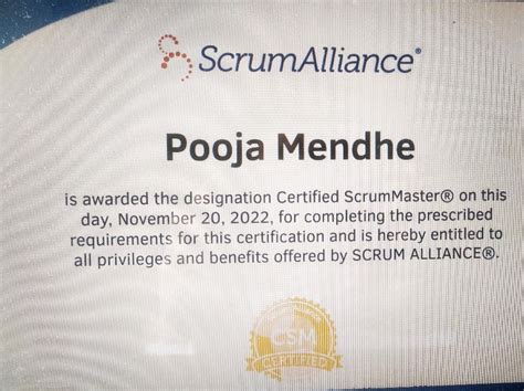 pooja mendhe on linkedin successfully completed csm