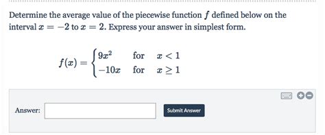 solved determine the average value of the piecewise function