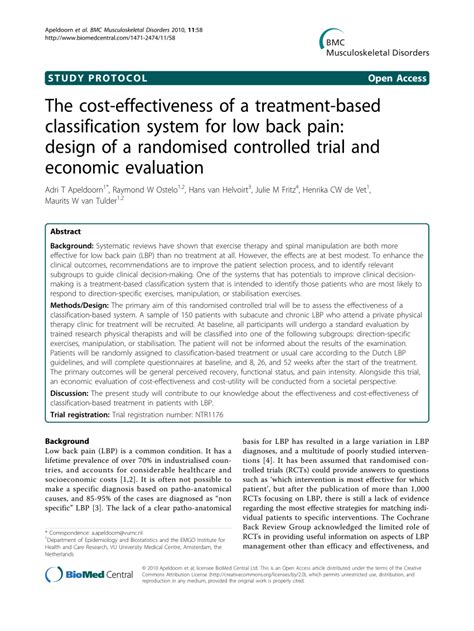PDF The Cost Effectiveness Of A Treatment Based Classification System For Low Back Pain