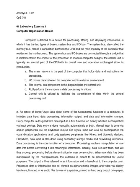 01 Laboratory Exercise 1 Taro Pdf Inputoutput Computer Data Storage