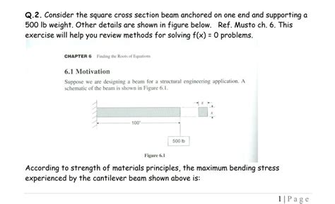 Solved Q 2 Consider The Square Cross Section Beam Anchored Chegg Com