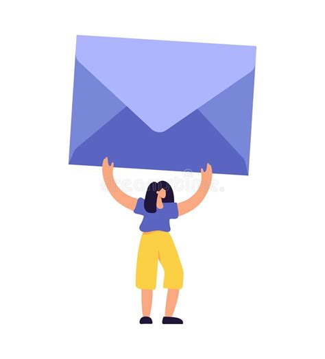 Cute Tiny Vector Woman Carrying Huge Envelope Overhead Female