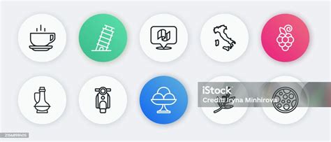 그릇에 아이스크림 포도 과일 올리브 오일 병 올리브 가지 지도 이탈리아 플래그 피자 및 스쿠터 아이콘을 설정합니다 벡터 0명에 대한 스톡 벡터 아트 및 기타 이미지 Istock