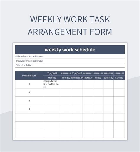 Work Items Tasks Weekly Schedule Timetable Excel Template And Google Sheets File For Free