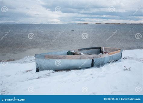 Boat On The Frozen Beach Stock Image 218734447