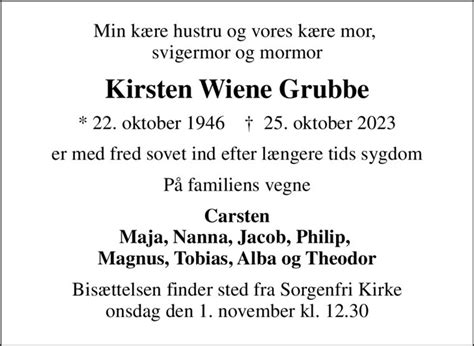 Kirsten Wiene Grubbe Dødsannoncer I Danmark