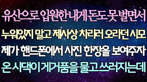 반전 사연 유산으로 입원한 내게 돈도 못 벌면서 누워있지 말고 제사상 차리러 오라던 시모 제가 핸드폰에서 사진 한장을 보여