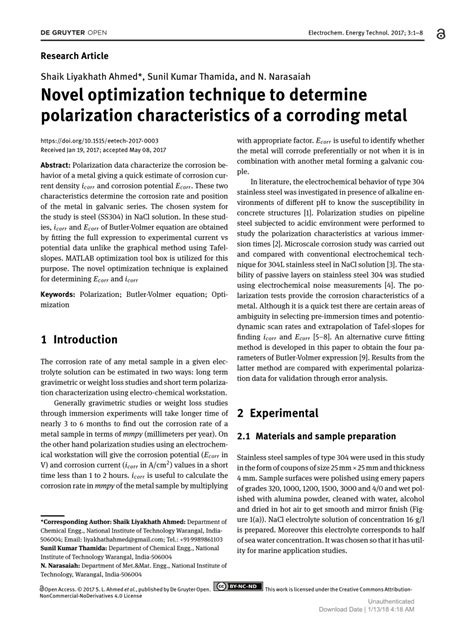 Pdf Novel Optimization Technique To Determine Polarization Characteristics Of A Corroding Metal