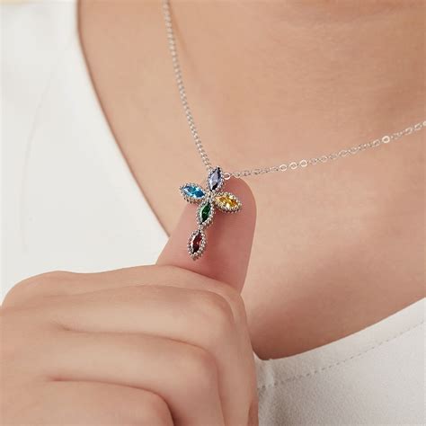 Personalized Birthstone Cross Necklace Sterling Silver Cross Necklace