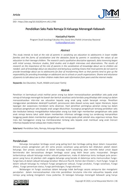 Pdf Pendidikan Sexs Pada Remaja Di Keluarga Menengah Kebawah