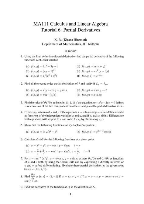 Tutorial Partial Derivatives MA Calculus And Linear Algebra Tutorial Partial