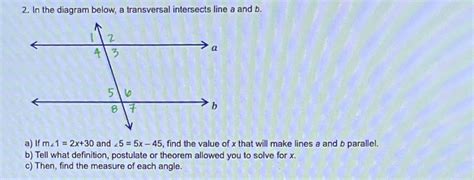 Solved 2 In The Diagram Below A Transversal Intersects Line A And B A Course Hero